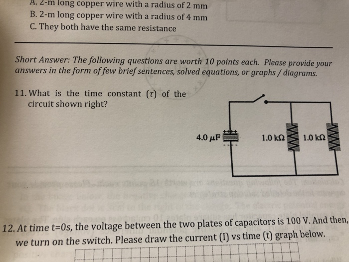 Solved A. Z-m long copper wire with a radius of 2 mm B. 2-m | Chegg.com