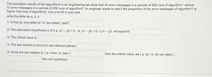 Solved The simulation resuls of two algorithms in an | Chegg.com