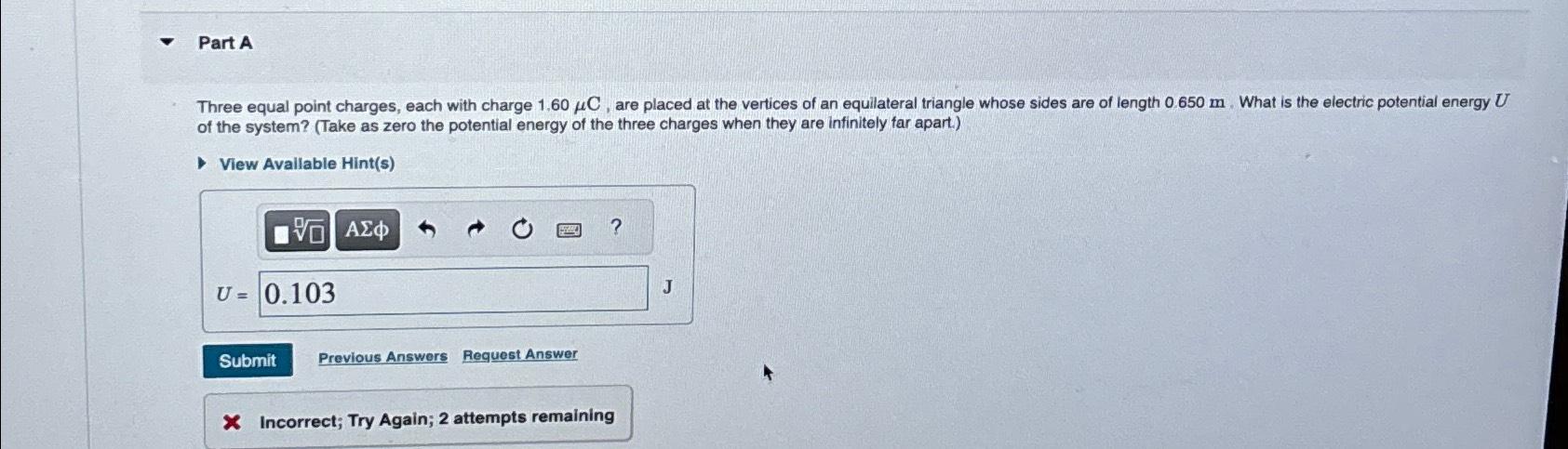Solved Part AThree equal point charges, each with charge | Chegg.com