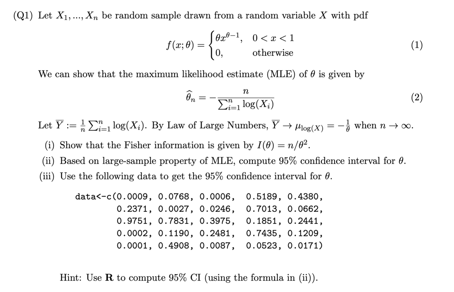 Solved (Q1) ﻿Let x1,dots,xn ﻿be random sample drawn from a | Chegg.com