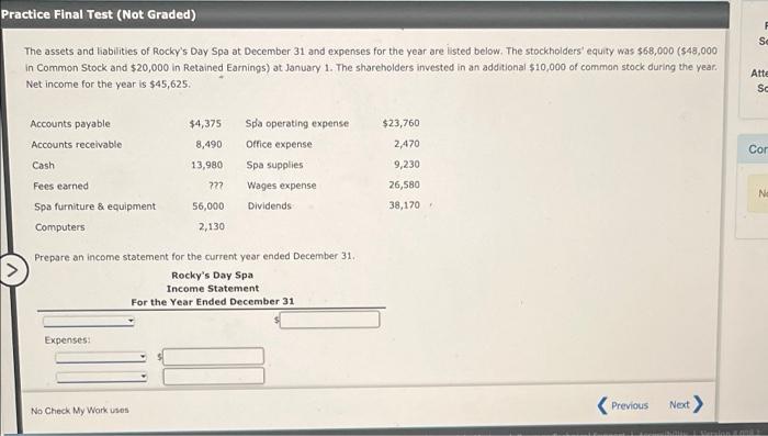 Solved Practice Final Test (Not Graded) F SO The assets and | Chegg.com