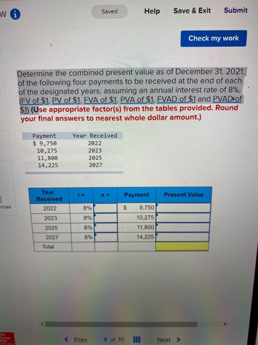Solved Saved Help WA Submit Save & Exit Check my work | Chegg.com