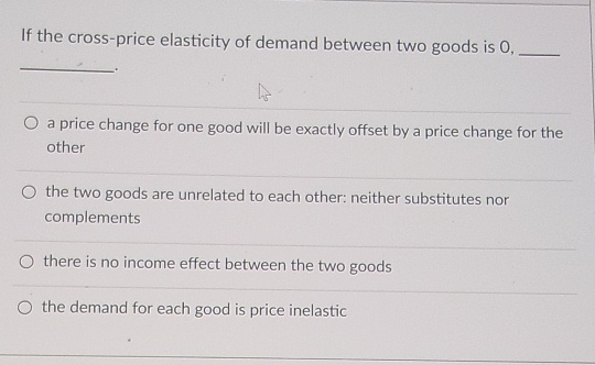 Solved If the cross-price elasticity of demand between two | Chegg.com