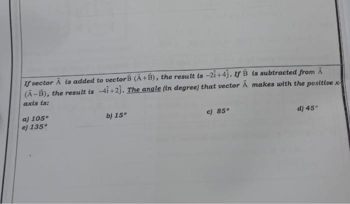Solved If vector A is added to vector B(A+B), the result is | Chegg.com