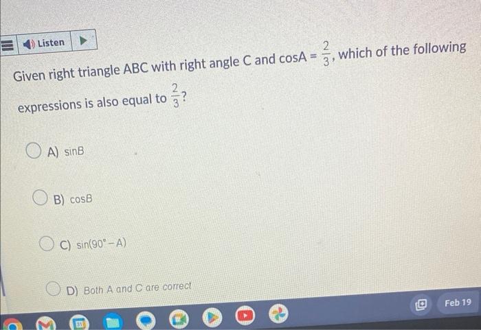 Solved Given right triangle ABC with right angle C and | Chegg.com