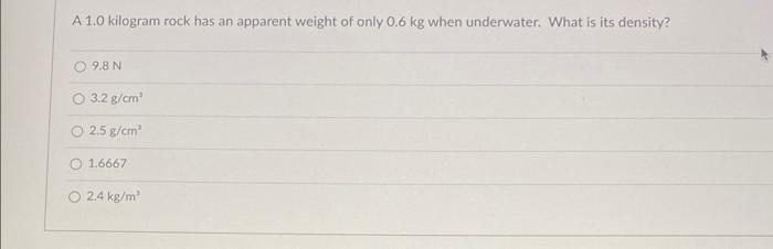 Solved A 1.0 kilogram rock has an apparent weight of only | Chegg.com