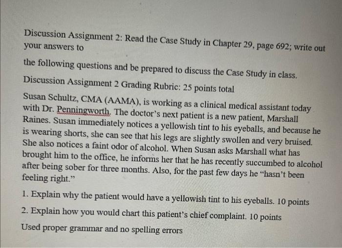 Solved Discussion Assignment 2: Read the Case Study in | Chegg.com Solved Discussion Assignment 2: Read the Case Study in | Chegg.com