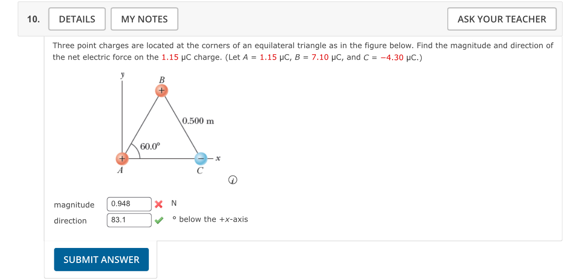 Solved Three point charges are located at the corners of an | Chegg.com