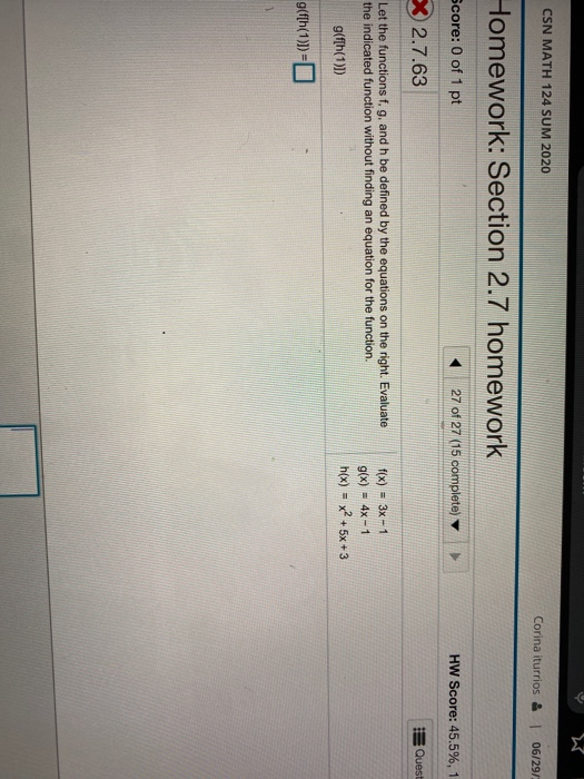 Solved CSN MATH 124 SUM 2020 Corina iturrios 06/29/ | Chegg.com