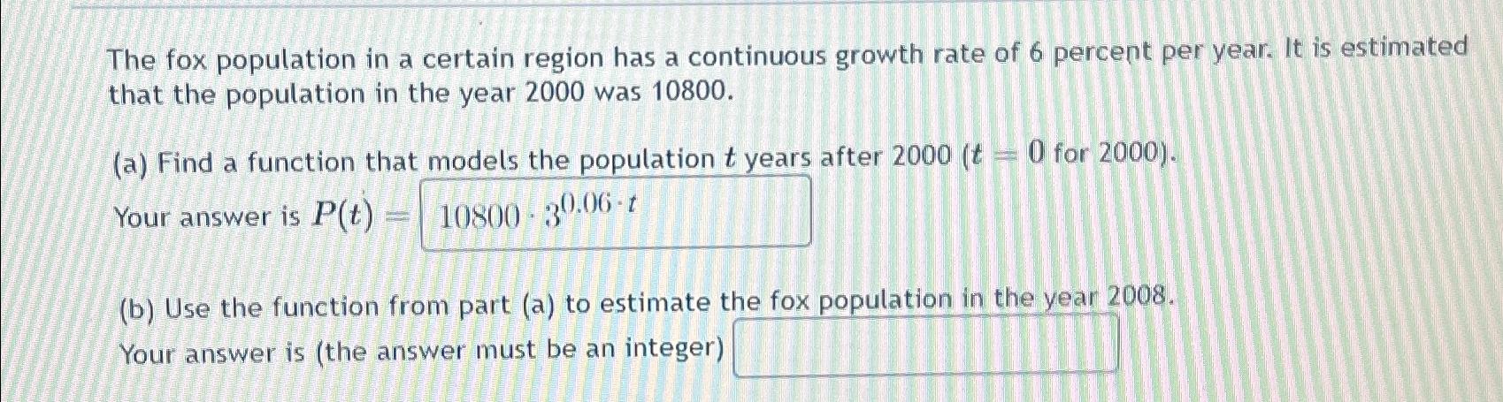 Solved The fox population in a certain region has a | Chegg.com