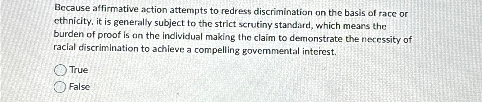 Solved Because affirmative action attempts to redress | Chegg.com