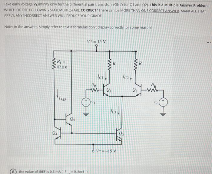 Take early voltage VA infinity only for the | Chegg.com