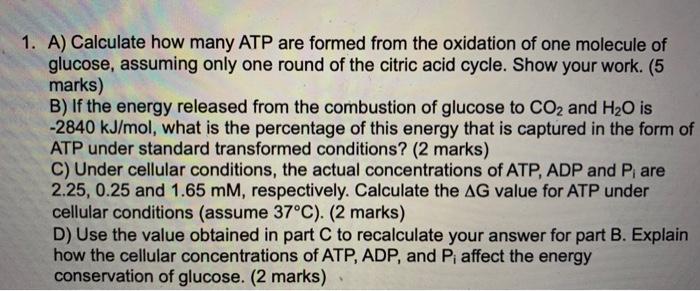Solved 1. A) Calculate how many ATP are formed from the | Chegg.com