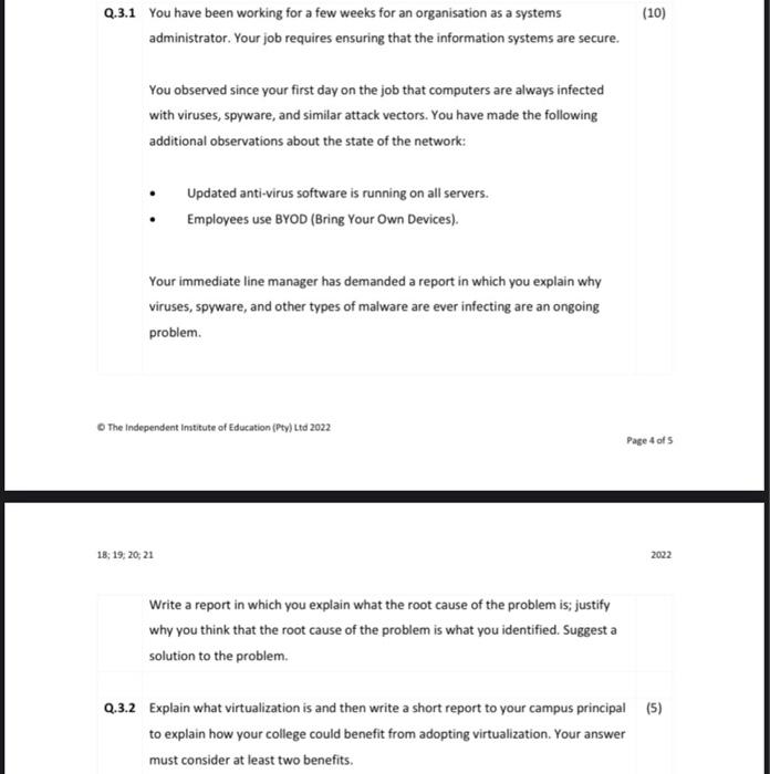 Solved Q.3.1 You have been working for a few weeks for an | Chegg.com
