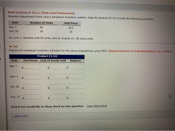 Solved Brief Exercise 6-10 a-c (Part Level Submission) | Chegg.com