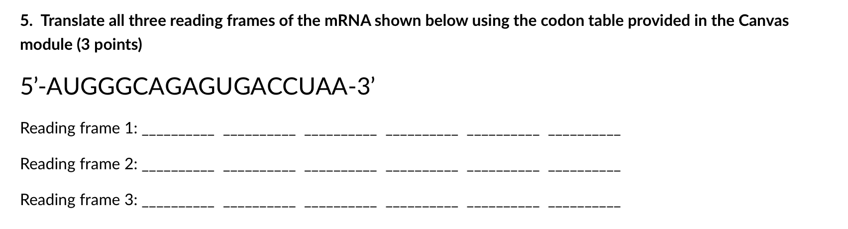 Solved 5. ﻿Translate all three reading frames of the mRNA | Chegg.com