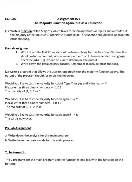 Solved ECE 102 Assignment #24 The Majority Function again, | Chegg.com