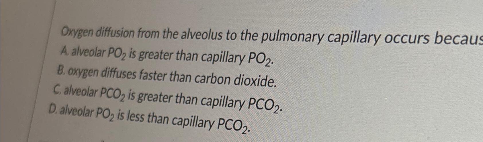 Solved Oxygen diffusion from the alveolus to the pulmonary | Chegg.com