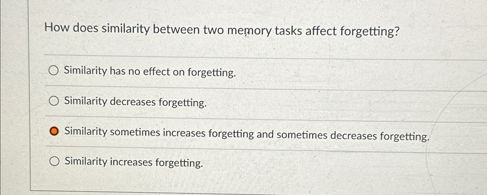 Solved How does similarity between two memory tasks affect | Chegg.com