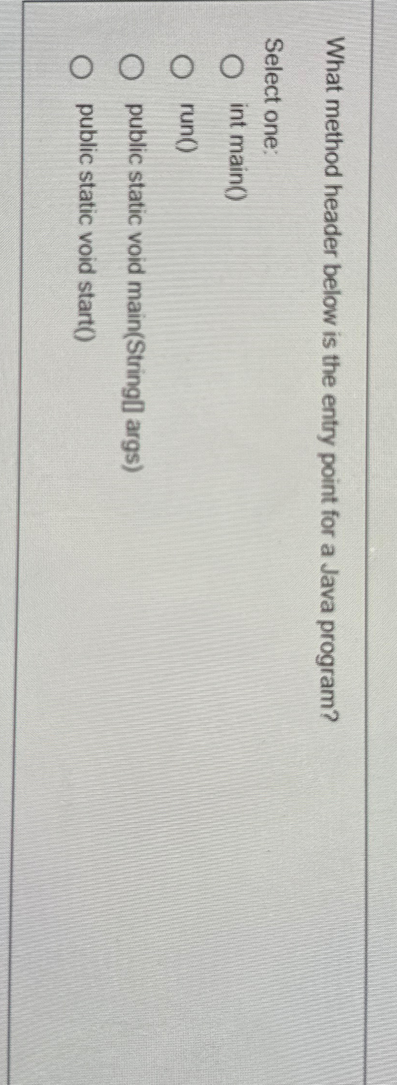 Solved What method header below is the entry point for a | Chegg.com