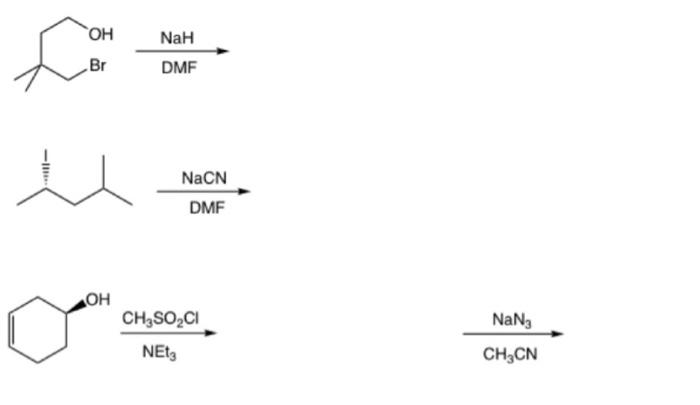 Solved OH NaH DMF Br NaCN DMF OH CHSOCI NETE Nang CH3CN | Chegg.com