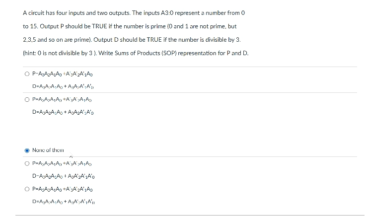 Solved A circuit has four inputs and two outputs. The inputs | Chegg.com