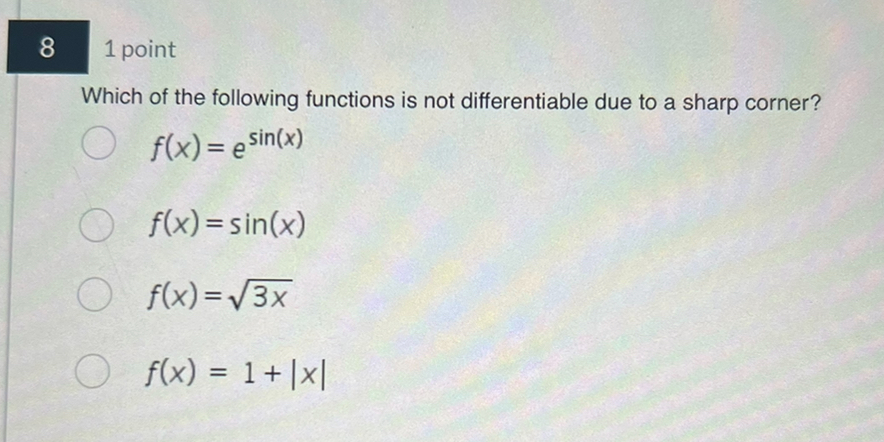 Solved 1 ﻿pointWhich of the following functions is not | Chegg.com