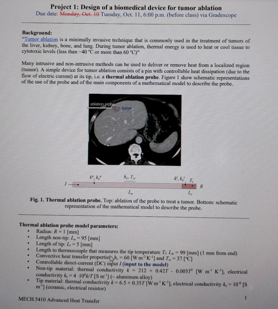 Project 1: Design of a biomedical device for tumor | Chegg.com
