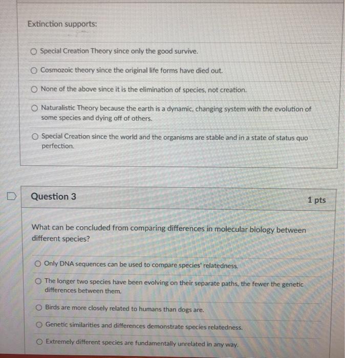 Solved Extinction supports: Special Creation Theory since | Chegg.com