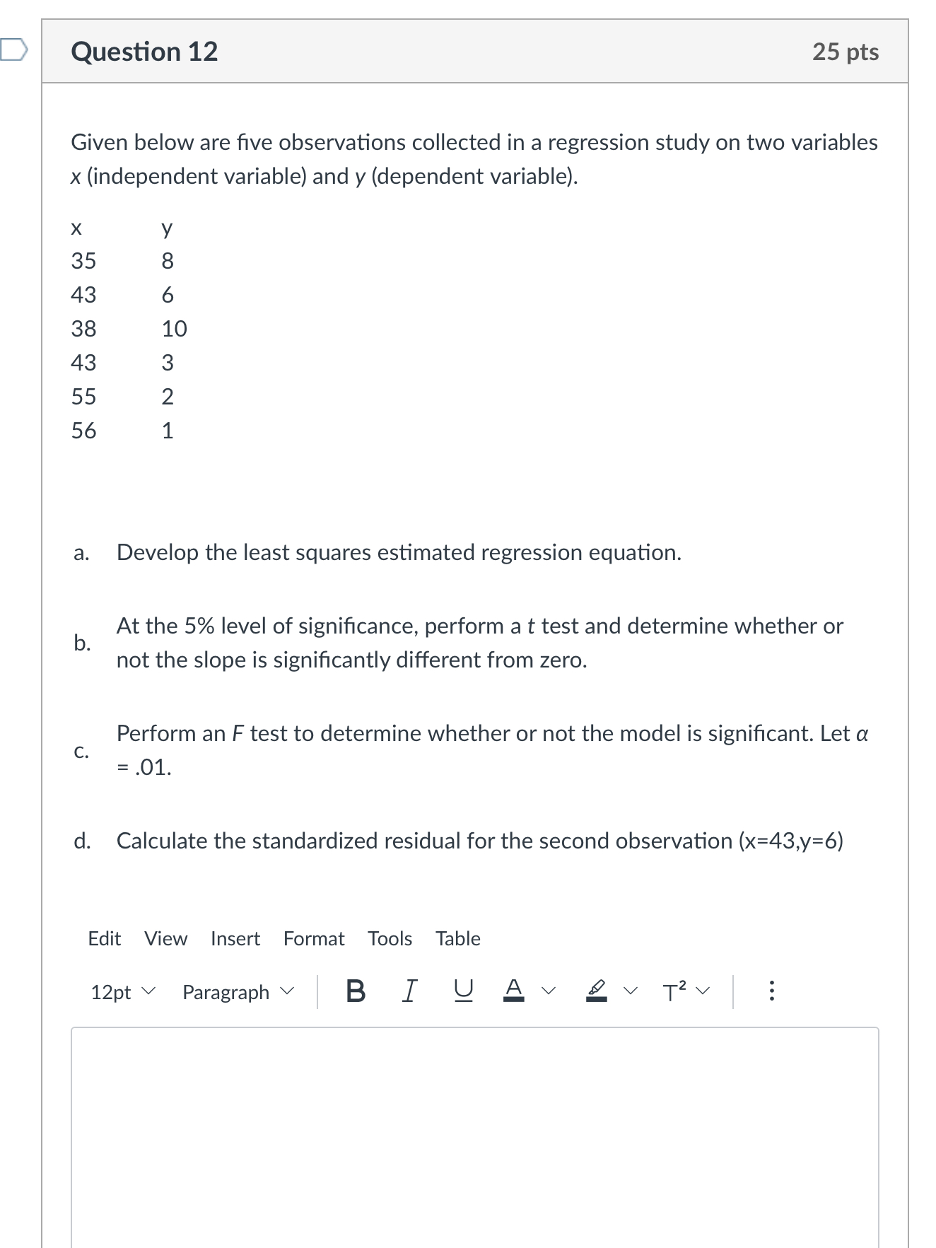 Solved Question 12Given below are five observations | Chegg.com