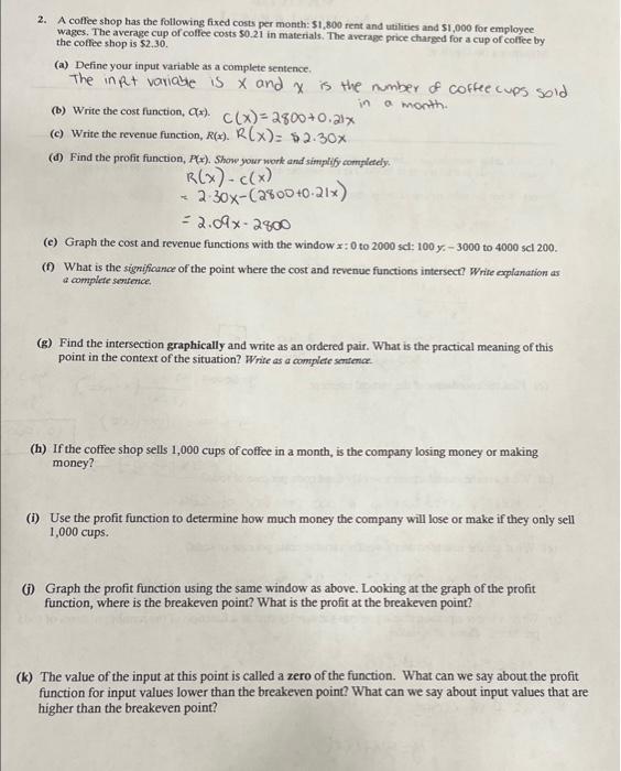 Solved 2. A coffee shop has the following fixed costs per | Chegg.com
