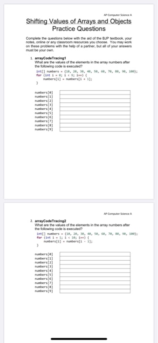 Solved Computer Science Shifting Values of Arrays and | Chegg.com