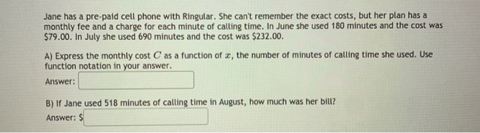 Solved Jane has a pre-paid cell phone with Ringular. She | Chegg.com
