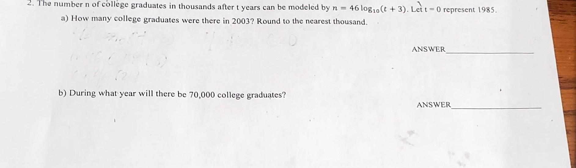 Solved The number n ﻿of college graduates in thousands after | Chegg.com