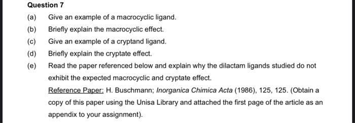 Solved Question 7 (a) (b) (c) (d) (e) Give an example of a | Chegg.com