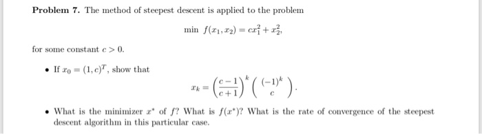 Solved Problem 7 The Method Of Steepest Descent Is Applied 