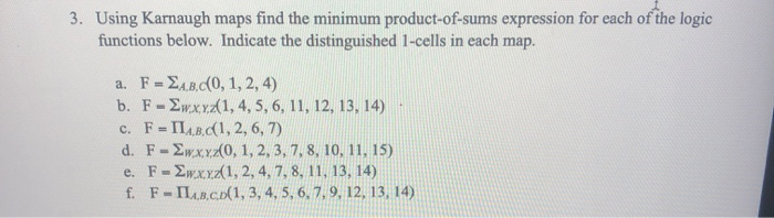 Solved 1. Using Karnaugh maps find the minimum | Chegg.com