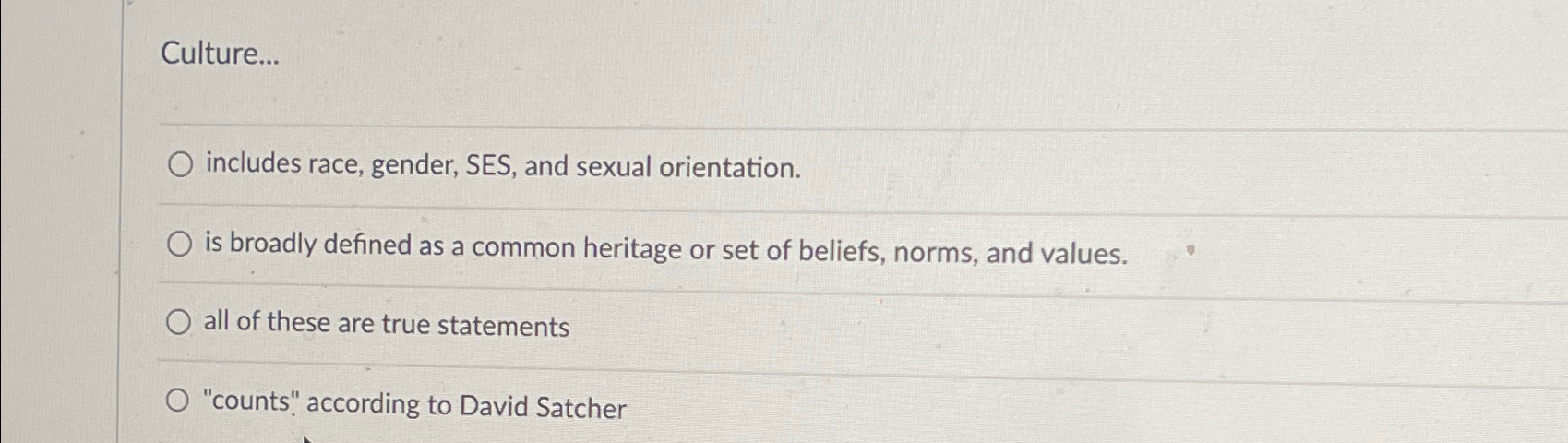 Solved Culture...includes race, gender, SES, and sexual | Chegg.com