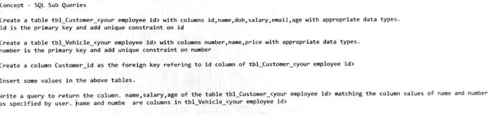Solved SQLcreate the tables and execute each task as | Chegg.com