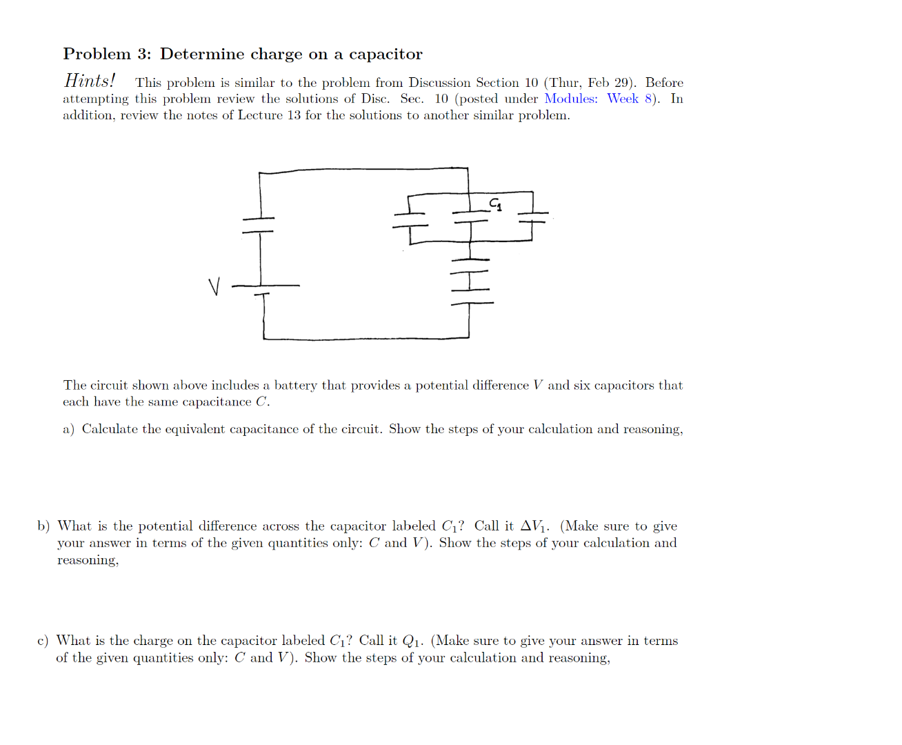 Solved Problem 3: Determine charge on a capacitorHints! This | Chegg.com