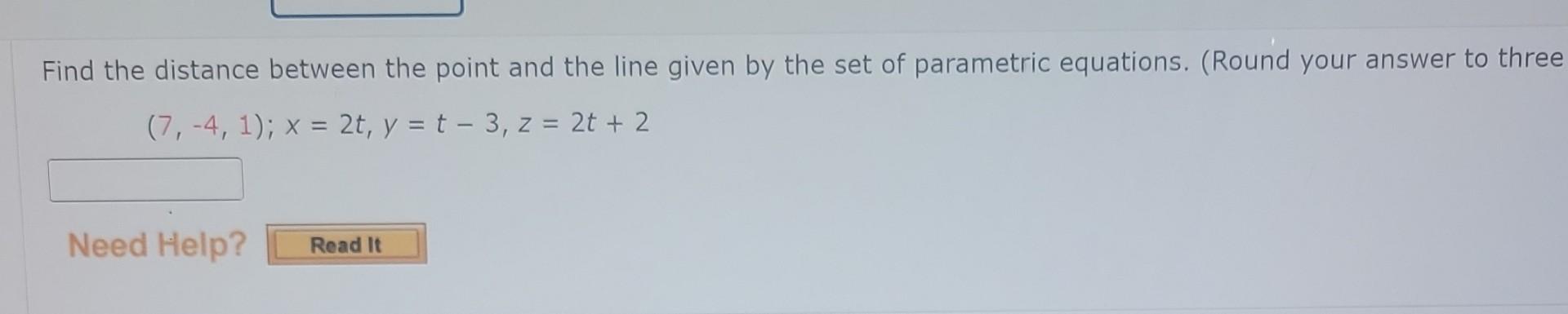 Solved Find the distance between the point and the line | Chegg.com