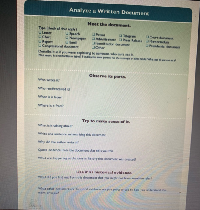 Document Analysis. Primary and Secondary Sources With | Chegg.com