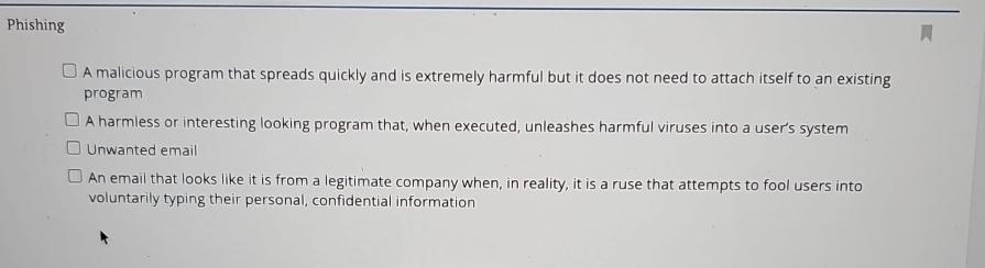 Solved PhishingA malicious program that spreads quickly and | Chegg.com