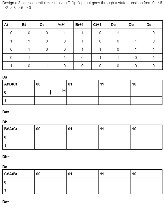 Design a 3 ﻿bits sequential circuit using D ﻿flip | Chegg.com