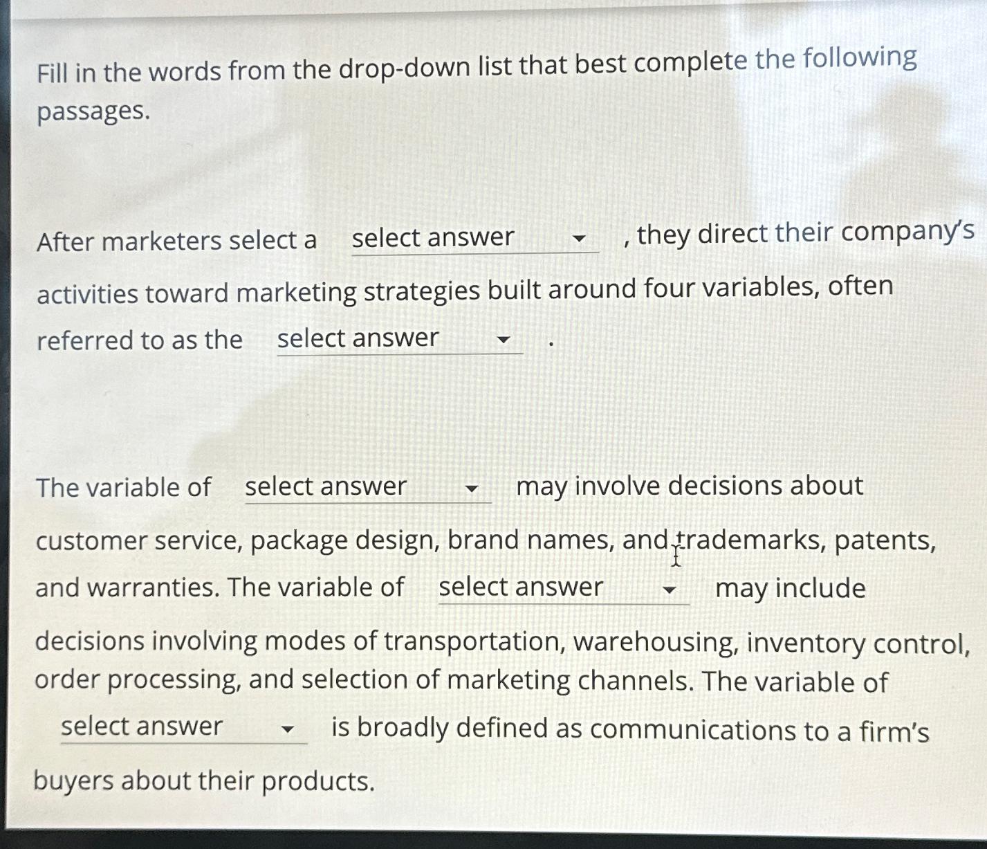 Solved Fill in the words from the drop-down list that best | Chegg.com