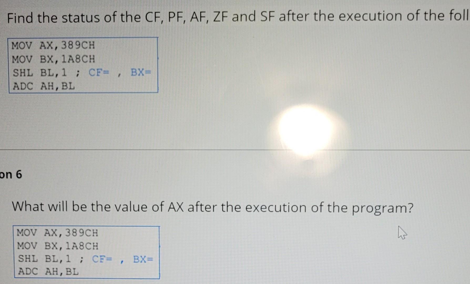 Solved Find the status of the CF, PF. AF. ZF and SF after | Chegg.com