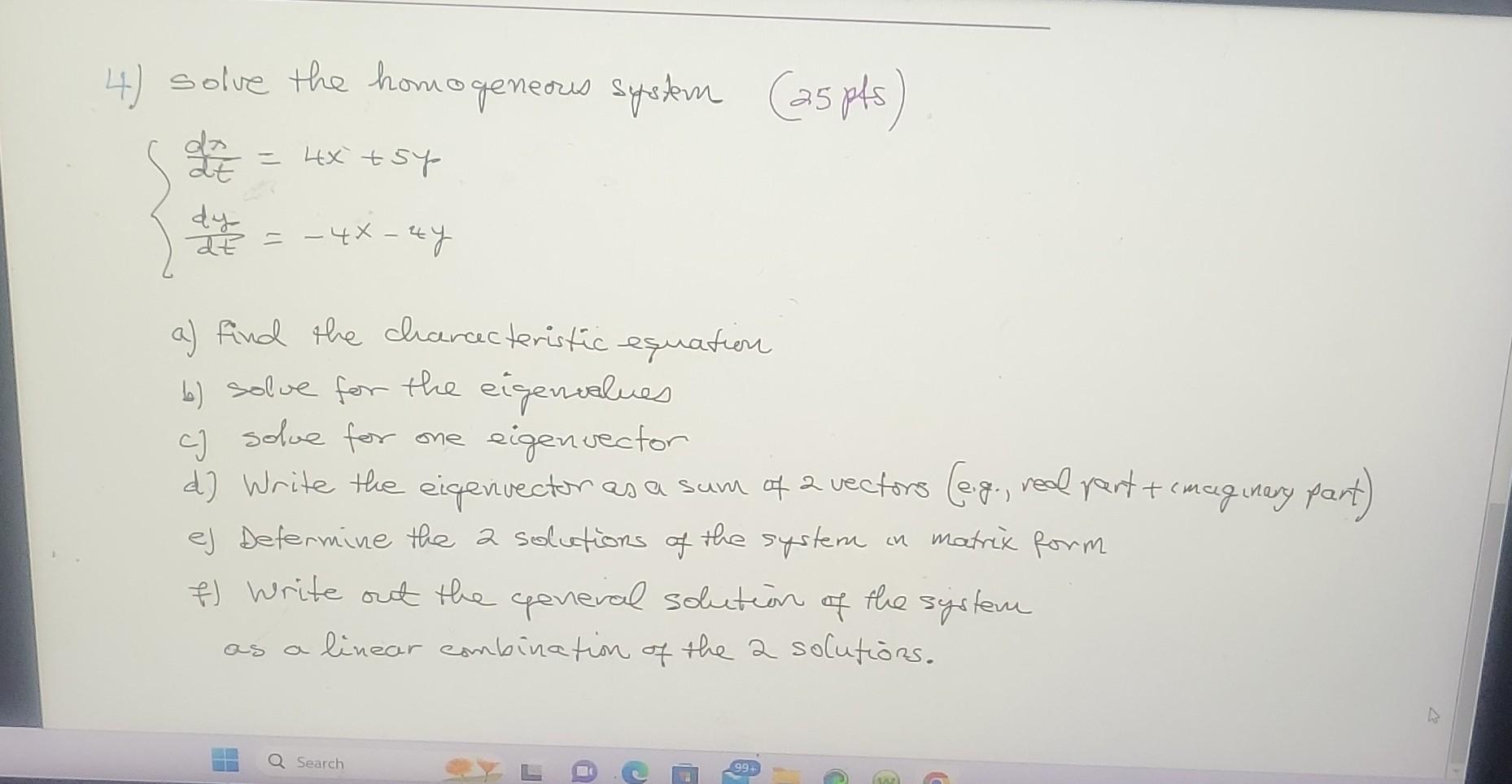 Solved 4) Solve the homogeneous system (25pts) | Chegg.com