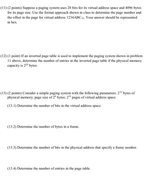 Solved (11) (2 points) Suppose a paging system uses 28 bits | Chegg.com