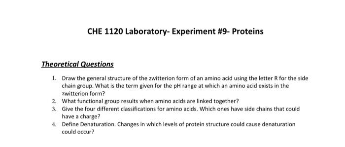 Solved CHE 1120 Laboratory- Experiment \\#9- Proteins | Chegg.com