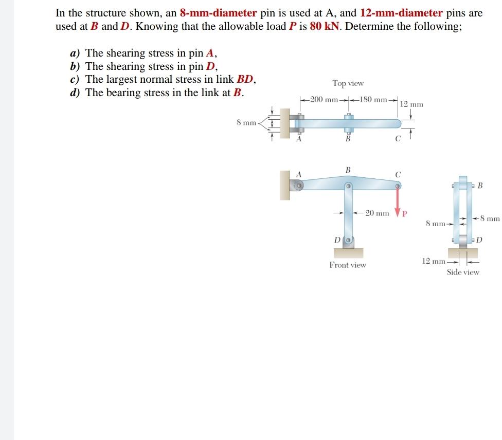 Solved In the structure shown, an 8-mm-diameter pin is used | Chegg.com